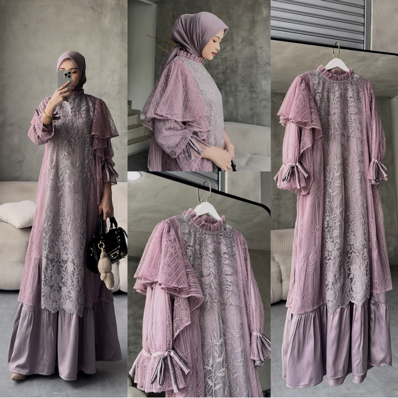 Jual Blash - Kaia dress set outer tunik tule emboss bodir free belt ...