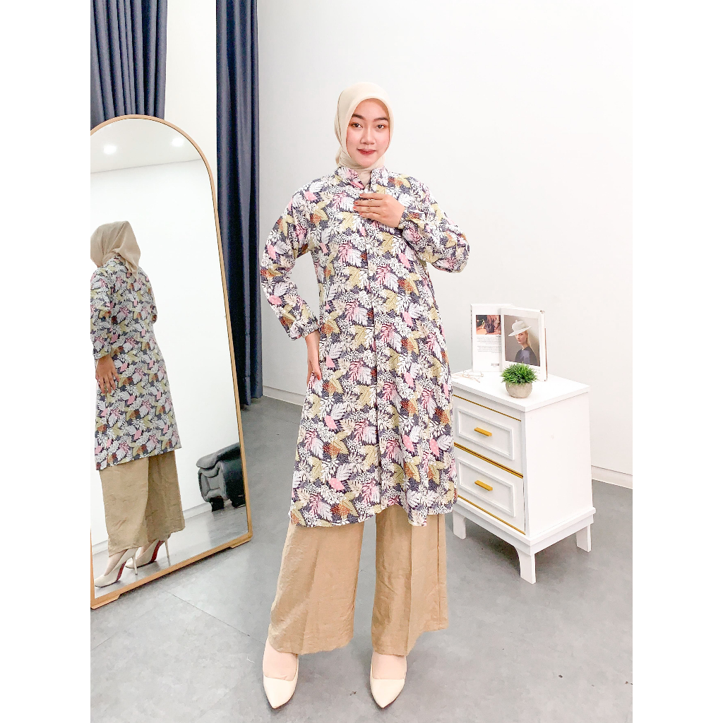 Jual Lesley Long Tunik Simpel Rayon Motif Premium | Shopee Indonesia