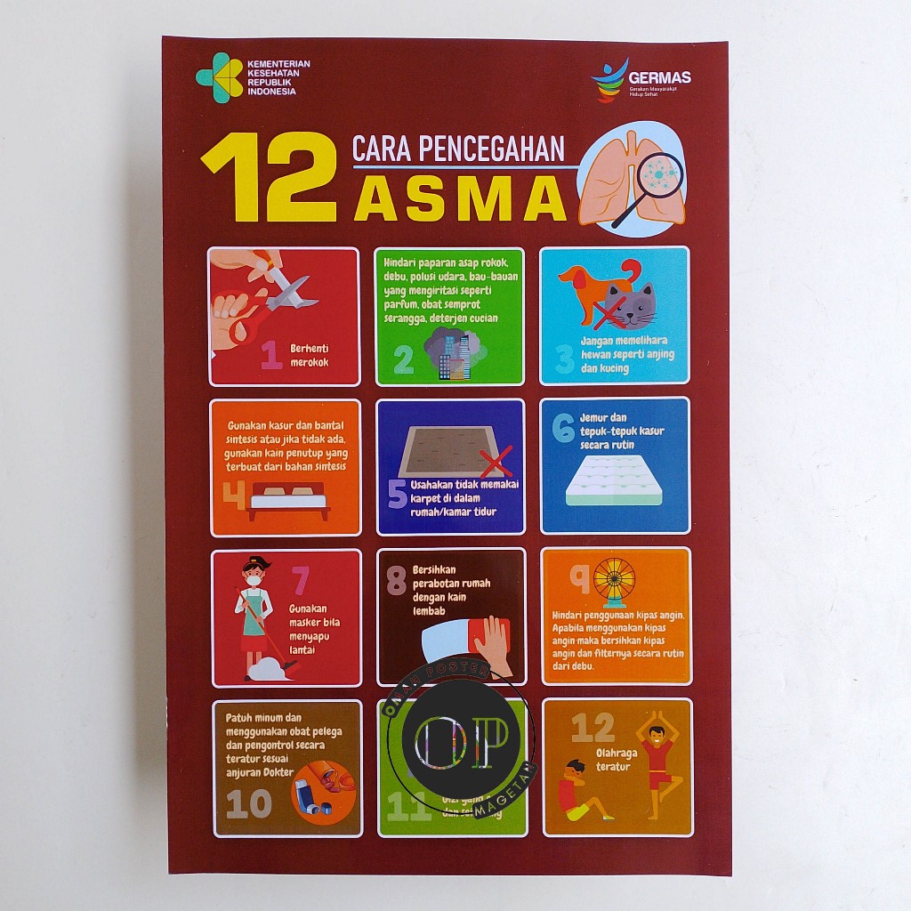 Jual Poster 12 Cara Pencegahan Asma - Penyakit Pernapasan - Poster ...