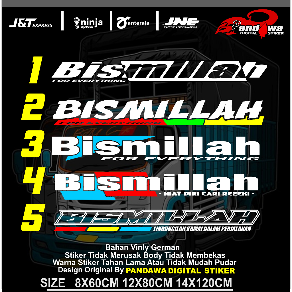 Jual Stiker Truk Bismillah Cutting Sticker Latin Kaca Depan mobil box ...