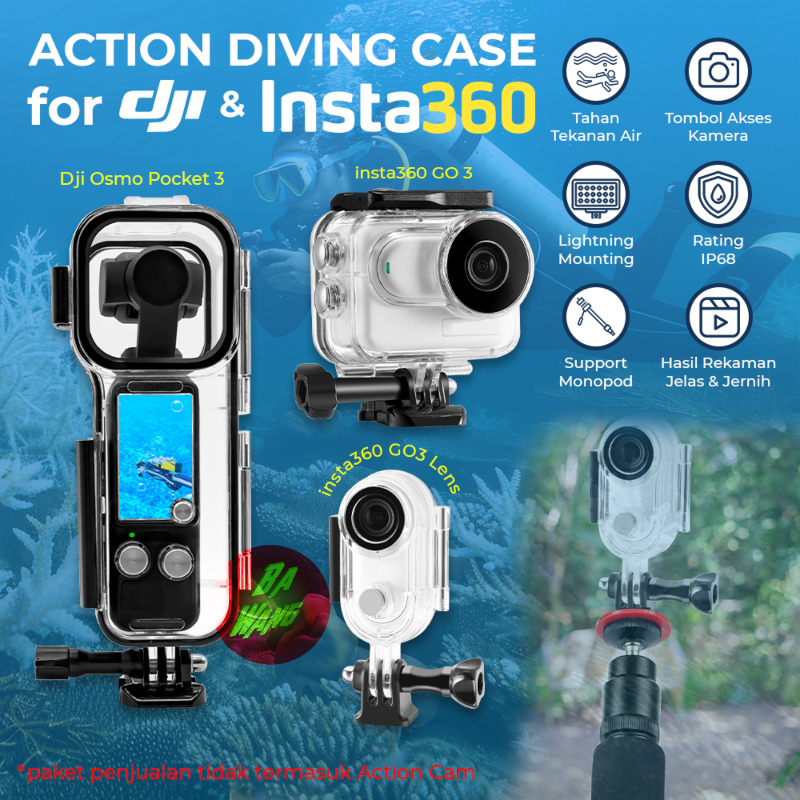 Jual Insta360 GO 3 3S Lens DJI Osmo Pocket 3 Dive Case Cover Transparan ...