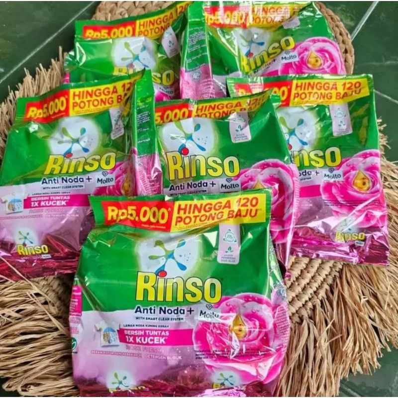 Jual rinso bubuk 5000 an isi 195gram paket hemat 10 pcs detergent bubuk ...