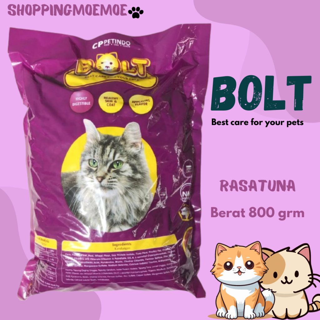 Jual Makanan Pakan Kucing Bolt Tune Cat Food Kibble kemasan 800gr rasa ...