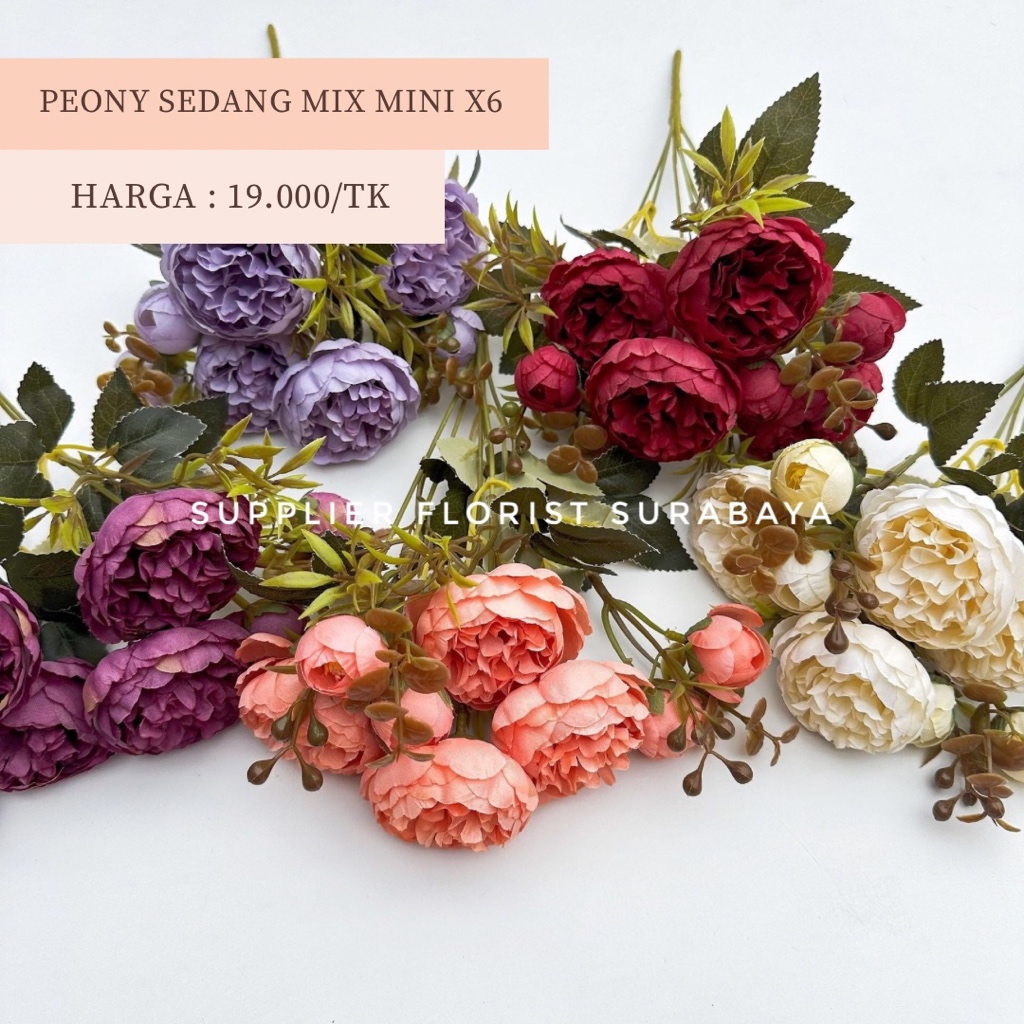 Jual [PEONY SEDANG MIX MINI X6] BUNGA PALSU ARTIFICIAL FLOWER BUNGA ...