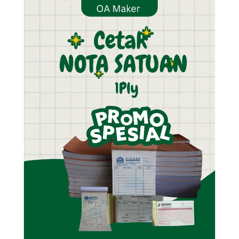 Jual Cetak buku nota satuan, tanpa minimal order. 1 Bukupun bisa, 1 Ply ...