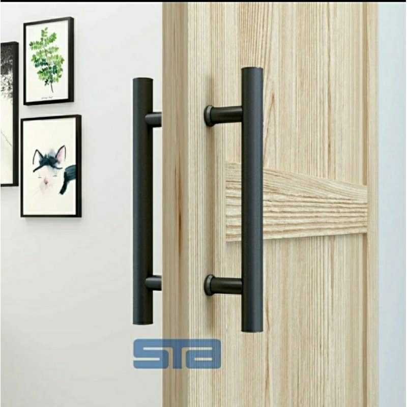 Jual Pull handle hitam matt pintu kaca dan kayu system baut tembus 40cm ...