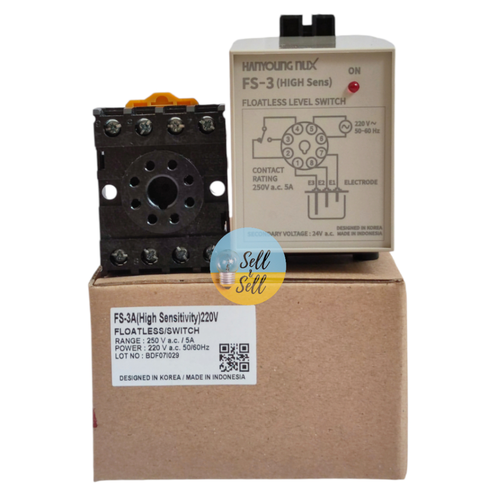Jual Floatless Switch FS-3 Hanyoung (220V) + Socket Omron PF083A-E / WLC FS3 + Soket 8 Pin Omron ...