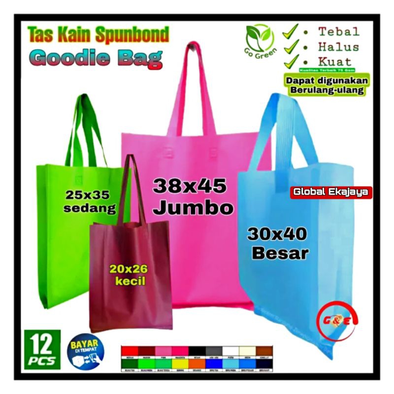 Jual Lusinan 12 Tas Kain Spunbond Goodie Bag Sedang Besar Jumbo Totebag Belanja godybag ultah ...