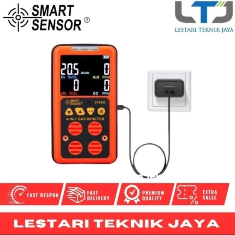 Jual H2S O2 CO LEL Gas Monitor Smart Sensor ST8900 4 in 1 Detector ...
