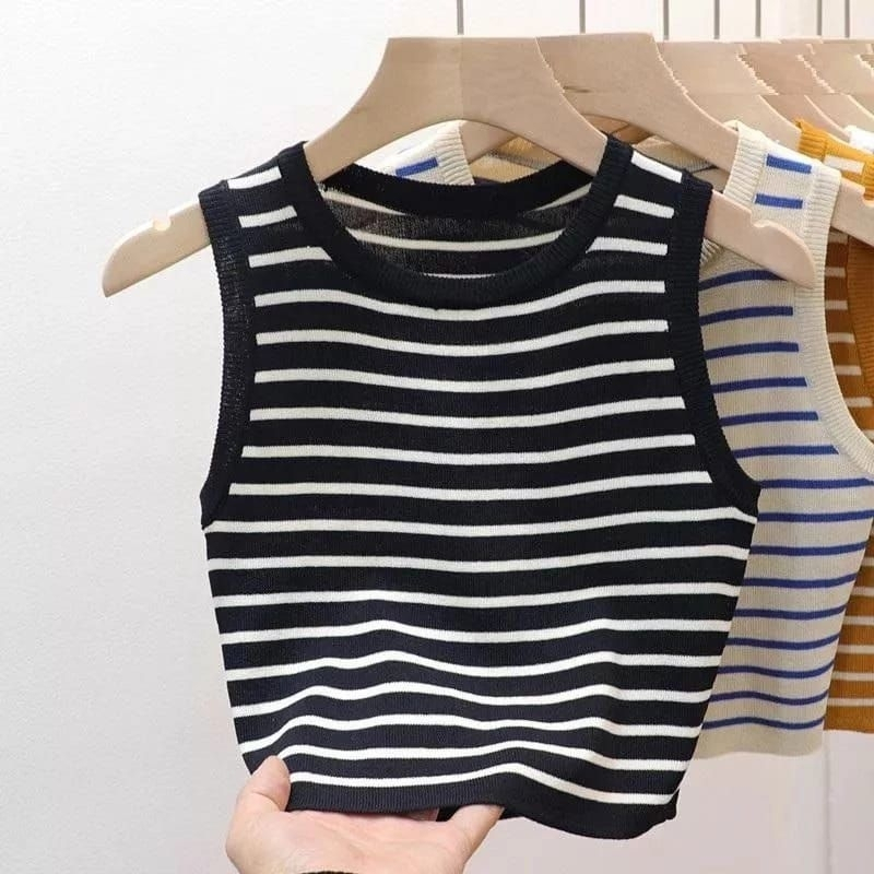 Jual Tank Top Wanita Stripe Crop Top / Casual Top / Tank Top Korea / Atasan Rajut Garis Tanpa ...