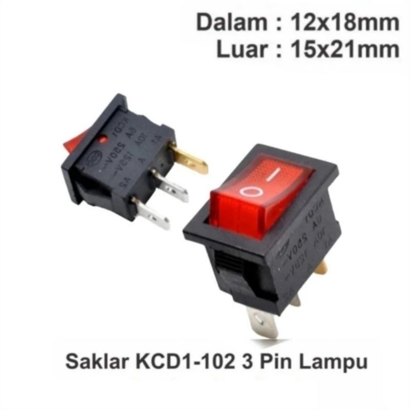 Jual Rocker Switch 3 Pin Segi Merah Lampu ( Switch Karaoke + Lampu ...
