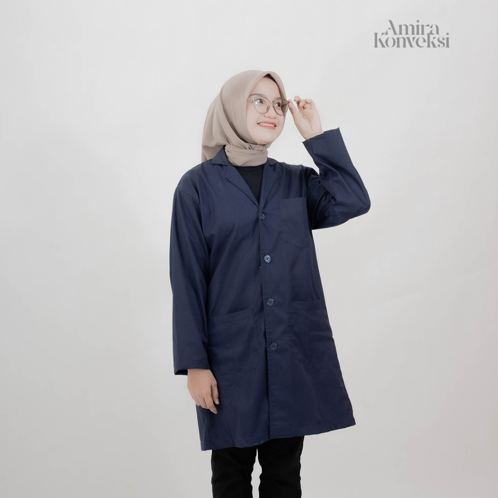 Jual Jas Lab Warna Biru Dongker / Jas Laboratorium Lengan Panjang Model ...