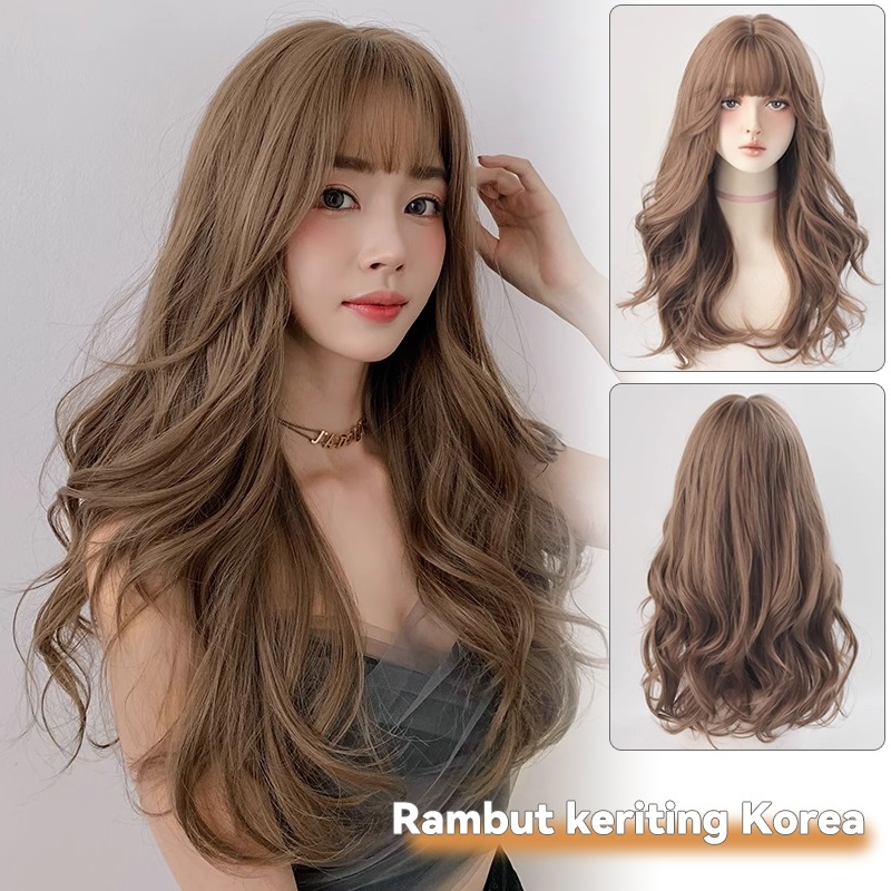 Jual Korean Style Curly/Alami/ Panjang Poni/rambut palsu/rambut palsu ...