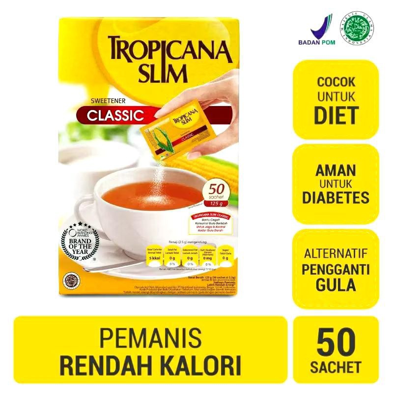 Jual Gula Tropicana Slim Classic Isi 50 Sachet / Gula Rendah Kalori ...