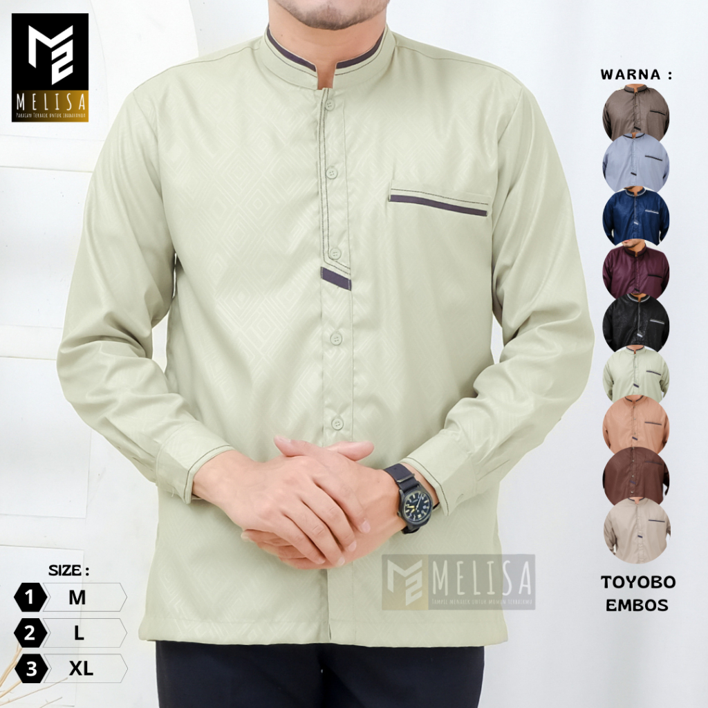 Jual Baju Koko Pria Dewasa Katun Toyobo Embos Lengan Panjang Baju ...