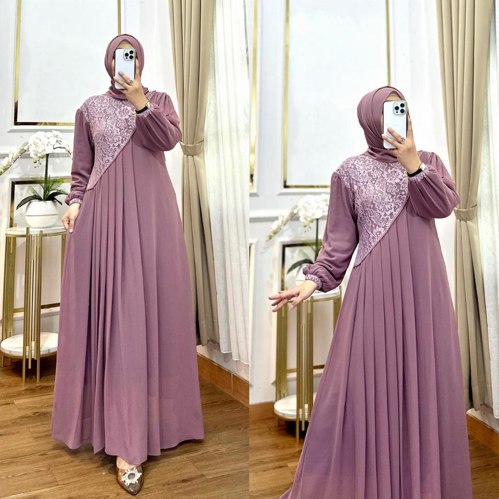 Jual Gamis Sabrina Dress Premium // Gamis Ceruti Mix Burkat // Gamis ...