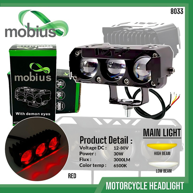 Jual LAMPU TEMBAK LAMPU SOROT 3 MATA MOBIUS PLUS DEVIL EYE CAHAYA PUTIH KUNING | Shopee Indonesia