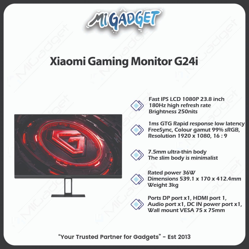 Jual Xiaomi Gaming Monitor G24i 24 Inch 24" 180Hz Fast IPS LCD 1ms GTG ...