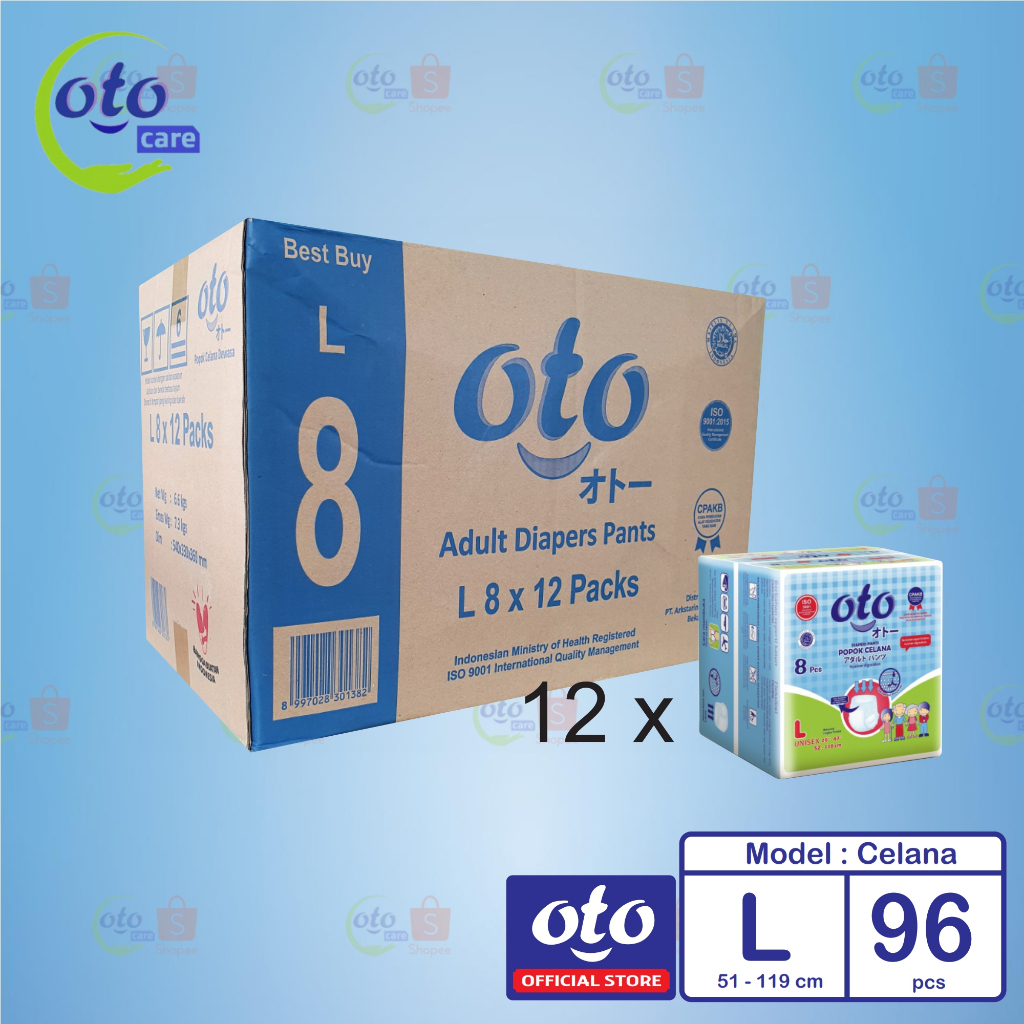 Jual OTO Popok Dewasa PANTS Adult Diapers model Celana uk L isi 8 pcs x 12 ( 96 pcs ) | Shopee ...