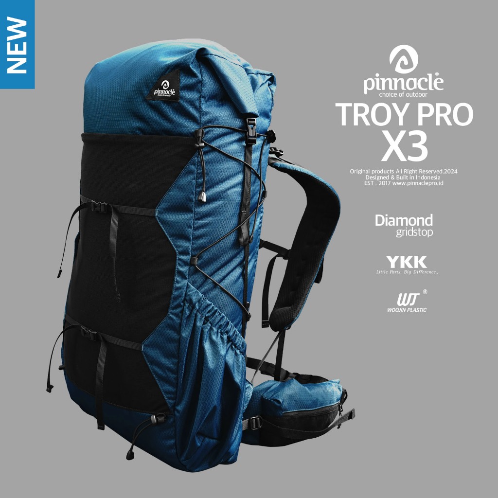 Jual Pinnacle Pro Official Troy Pro X3 38L Backpack Diamond Gridstop - Tosca | Shopee Indonesia