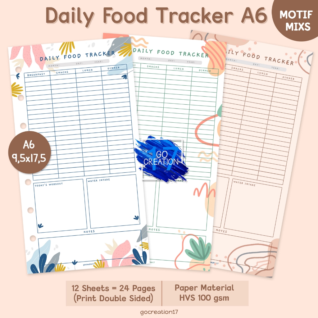 Jual Buku Planner Refill Kertas Binder Daily Food Tracker Motif Premium ...