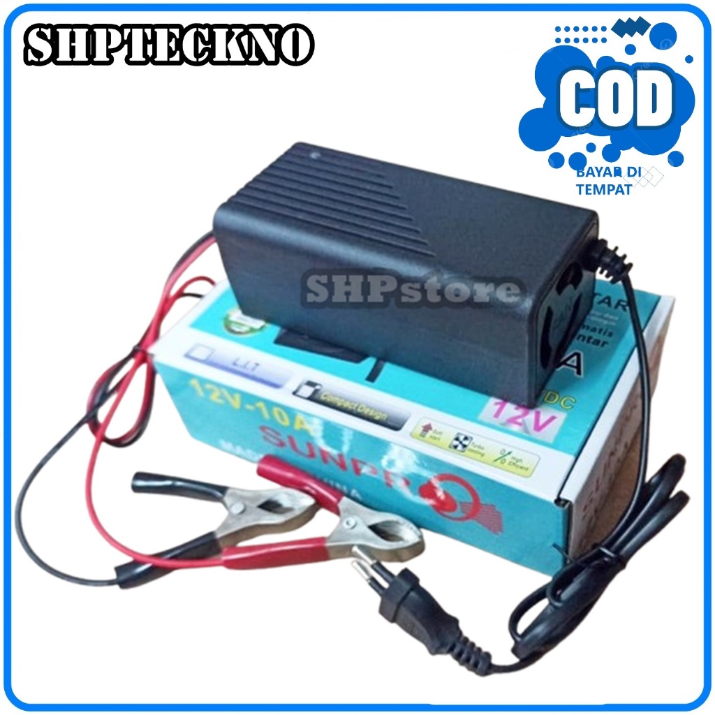 Jual SUNPRO CAS AKI Charger Aki 12V/24V-10A Pengisi Daya Portabel ...