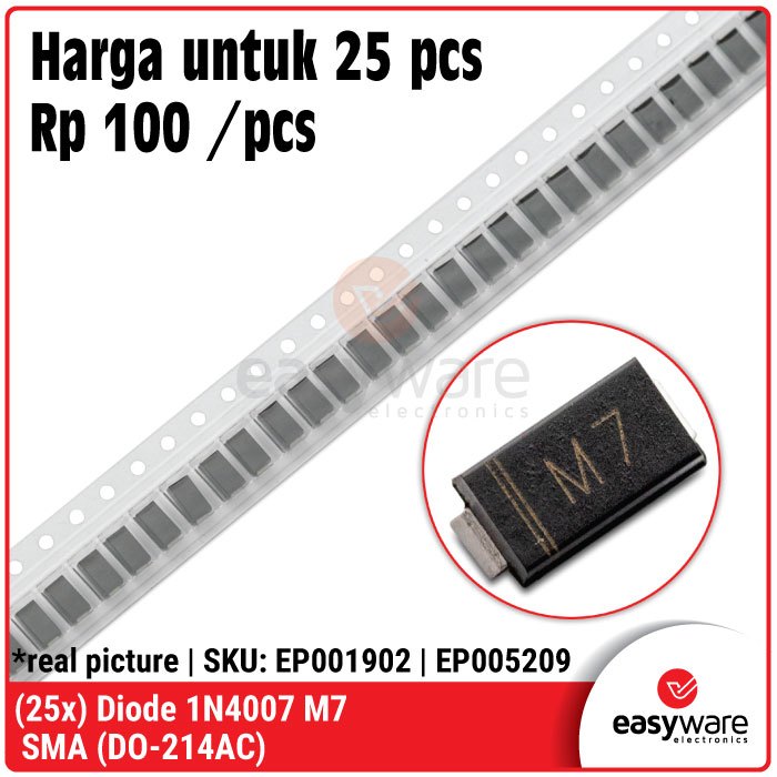 Jual 25x 1N4007 M7 SMA DO-214AC Dioda 1N4007 SMD Diode 1A Single 1kV ...