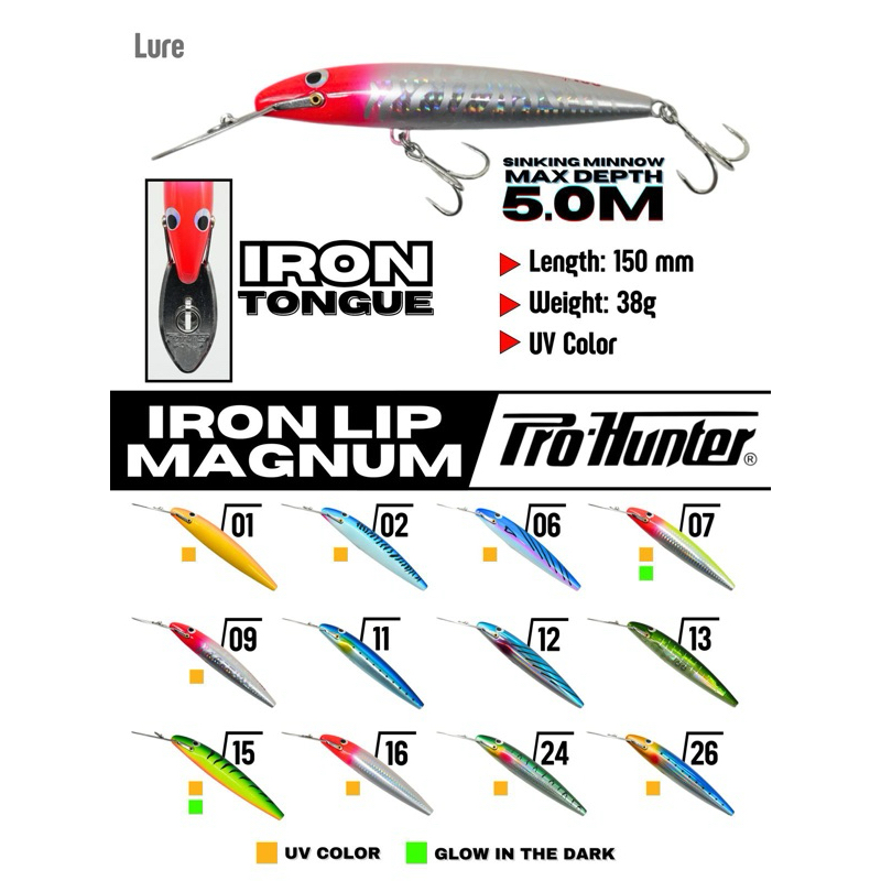 Jual Lure Pro Hunter Iron Lip Magnum Minnow 150S - Rattle 150mm 38gr ...