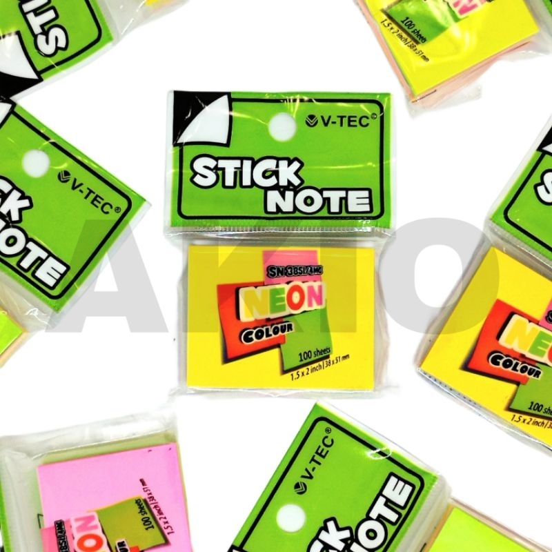 Jual Memo Stick Note V-TEC NEON 4 Warna SN3851/4MC Sticky Notes Kertas ...