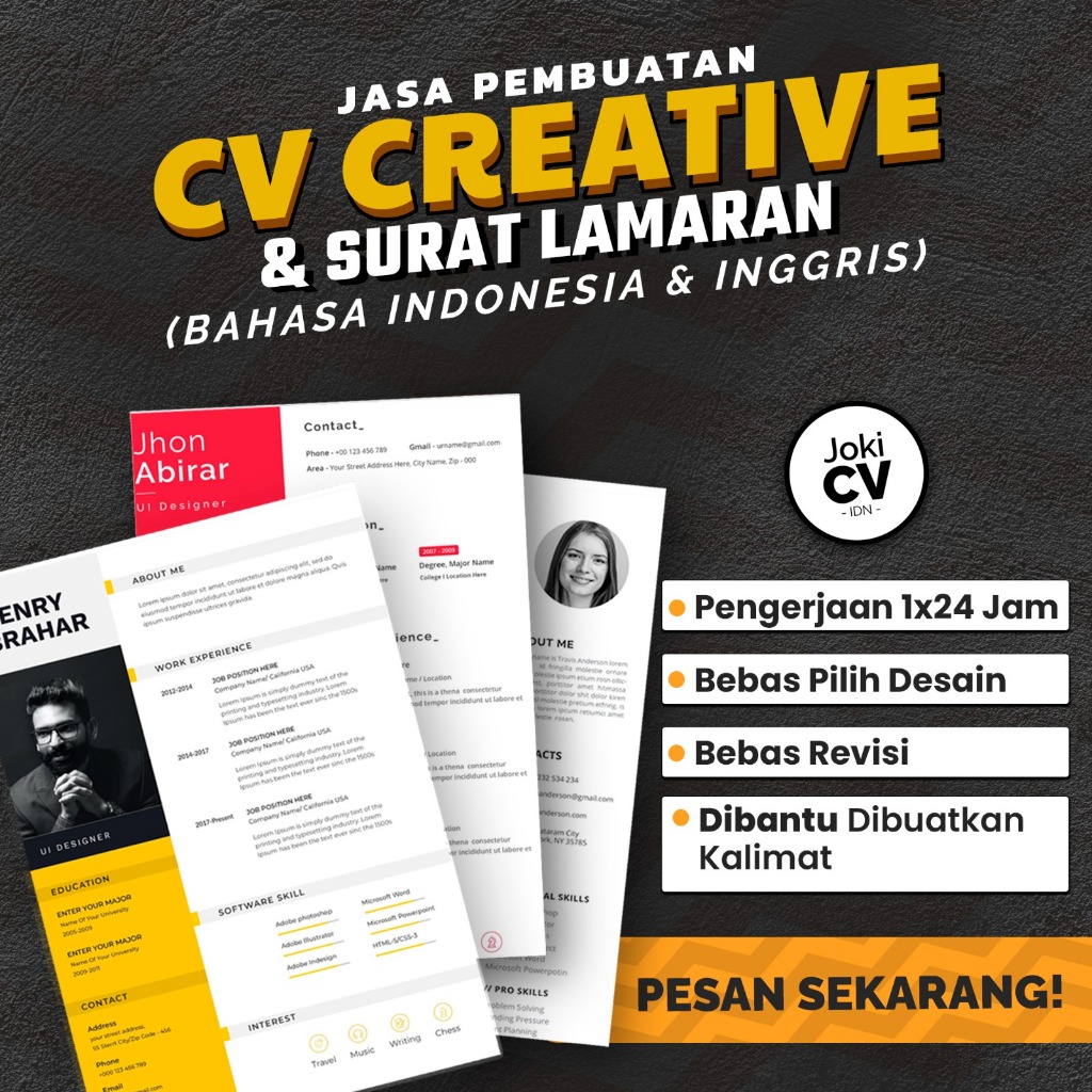 Jual Jasa Pembuatan CV | Jasa CV | Surat Lamaran Kerja | CV Creative | Bebas Pilih Desain ...