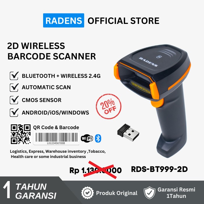 Jual 2D RDS-BT999 Wireless Barcode Scanner QR Code-E-Faktur (Bluetooth+ ...
