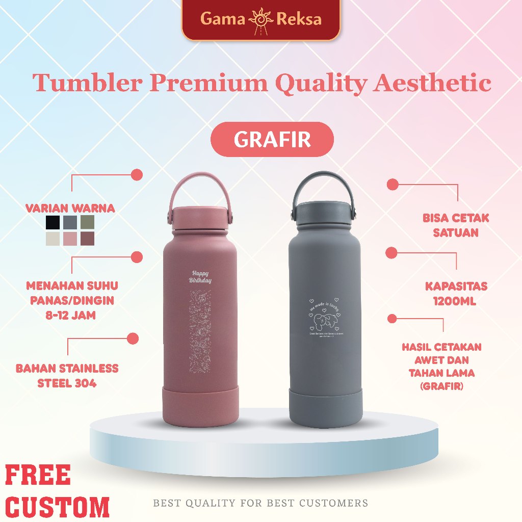 Jual Custum Tumbler Aesthetic STAINLESS STEEL HYDRO 1200ml Laser Grafir ...