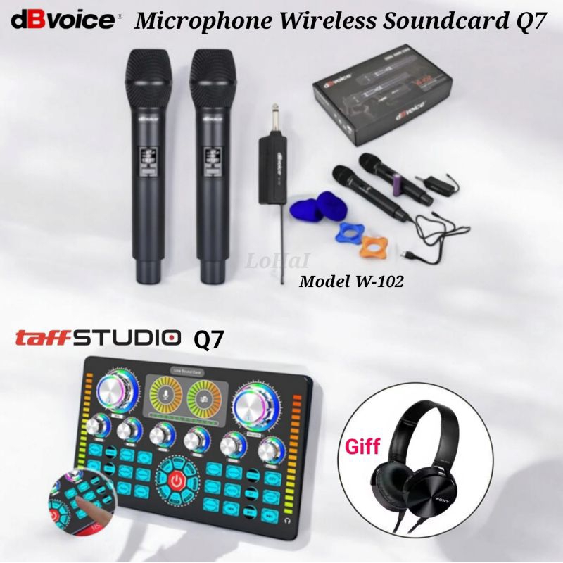 Jual Paket Soundcard Q7 Mic Wireless dBvoice W102 Recharger Live Streaming Terbaik Original ...
