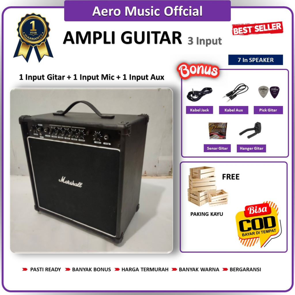Jual Ampli Gitar marshall bisa untuk karaoke 7 Inch 3 input Bonus Kabel ...