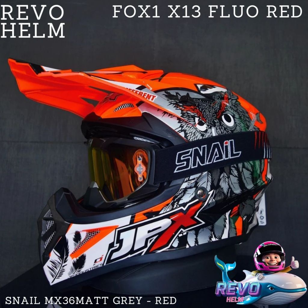Jual HELM JPX CROSS FOX1 X13 FLUO RED GLOSS PAKET GANTENG GOOGLE SNAIL ...