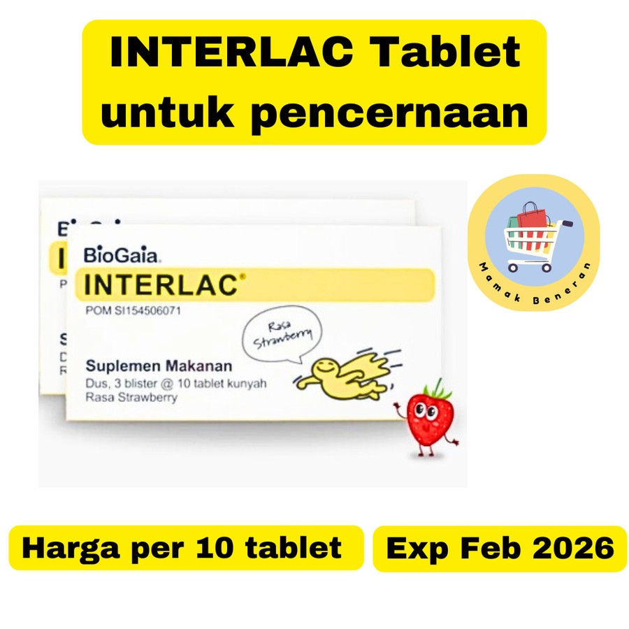 Jual Interlac tablet probiotik rasa strawberry (10 tablet) untuk ...