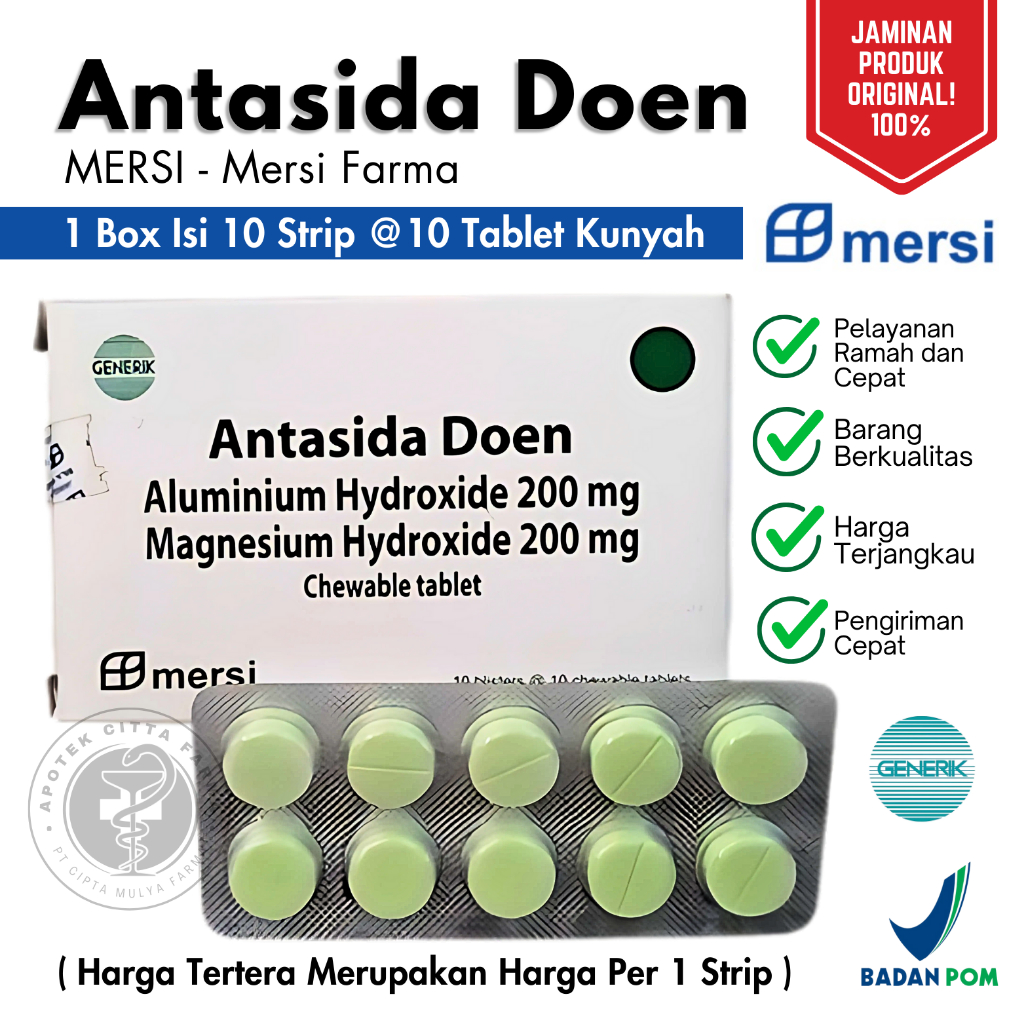 Jual Antasida Doen Mersi Per Strip Isi 10 Tablet Kunyah [ Obat Sakit ...