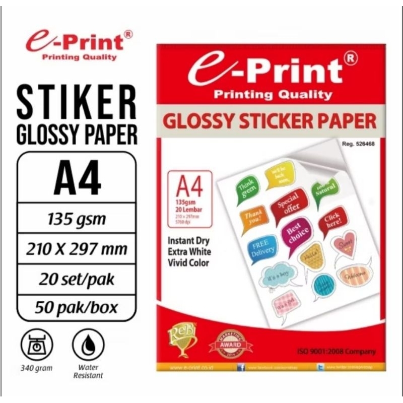 Jual Kertas Foto Sticker Glossy E-Print Glossy A4 135 gsm | Shopee ...