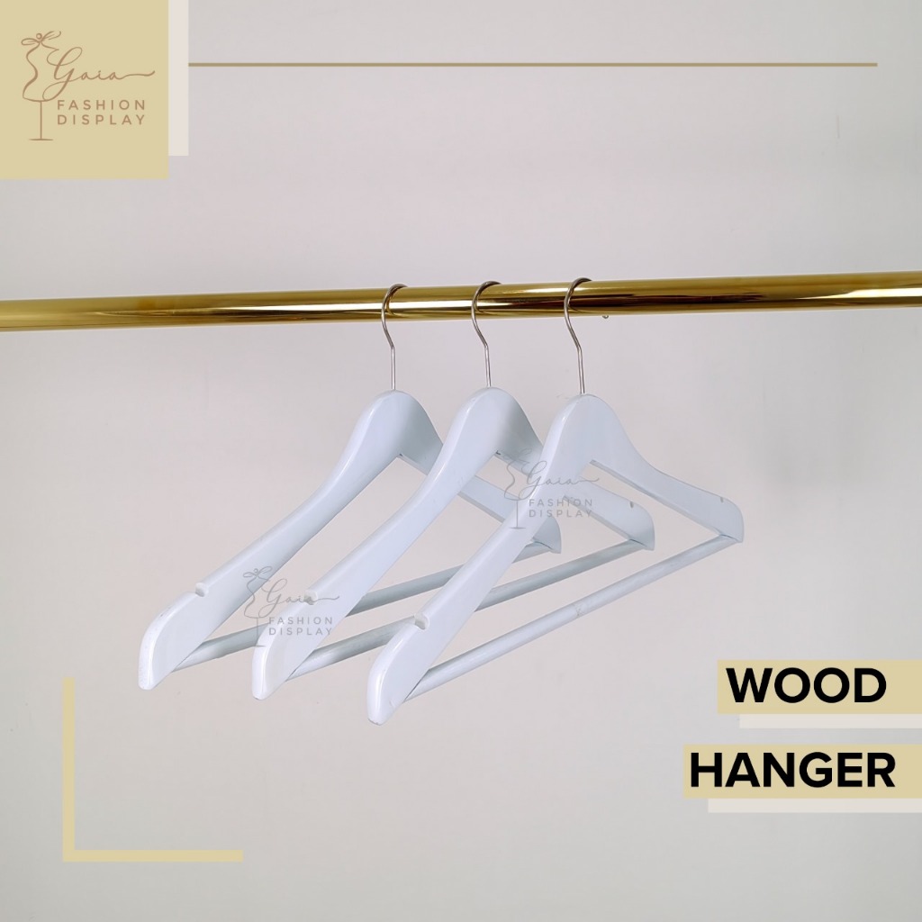 Jual Hanger Kayu Ada Palang Putih Gantungan Kayu Setelan Celana Hanger ...