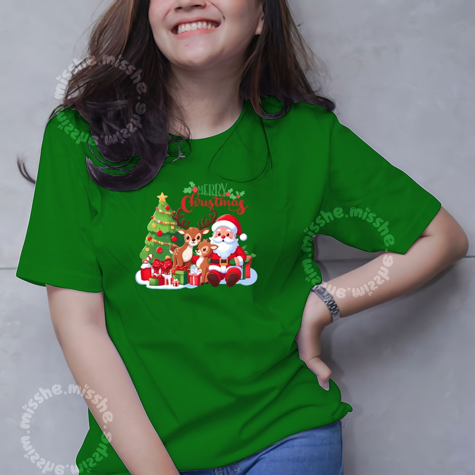 Jual COD ID - Tshirt Motif Kaos DTF merrii christmass tree a deer ...