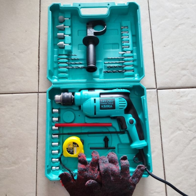 Jual Mesin Bor Koper 28 Pcs Set Impact Drill Tembok Kayu Besi 13mm NRT ...