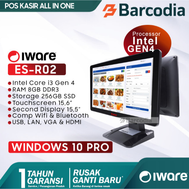 Jual Mesin kasir PC POS Dual Monitor All in One Intel Core i5 Gen4 Touchscreen Iware ES-R02 8 ...