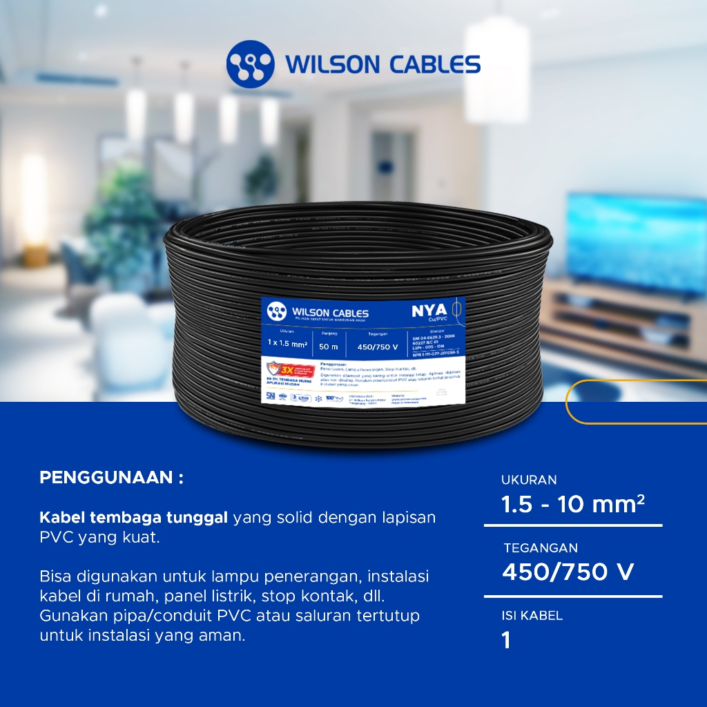 Jual WILSON CABLES - NYA 1.5 mm² 50 Meter - Kabel Tembaga Kawat ...