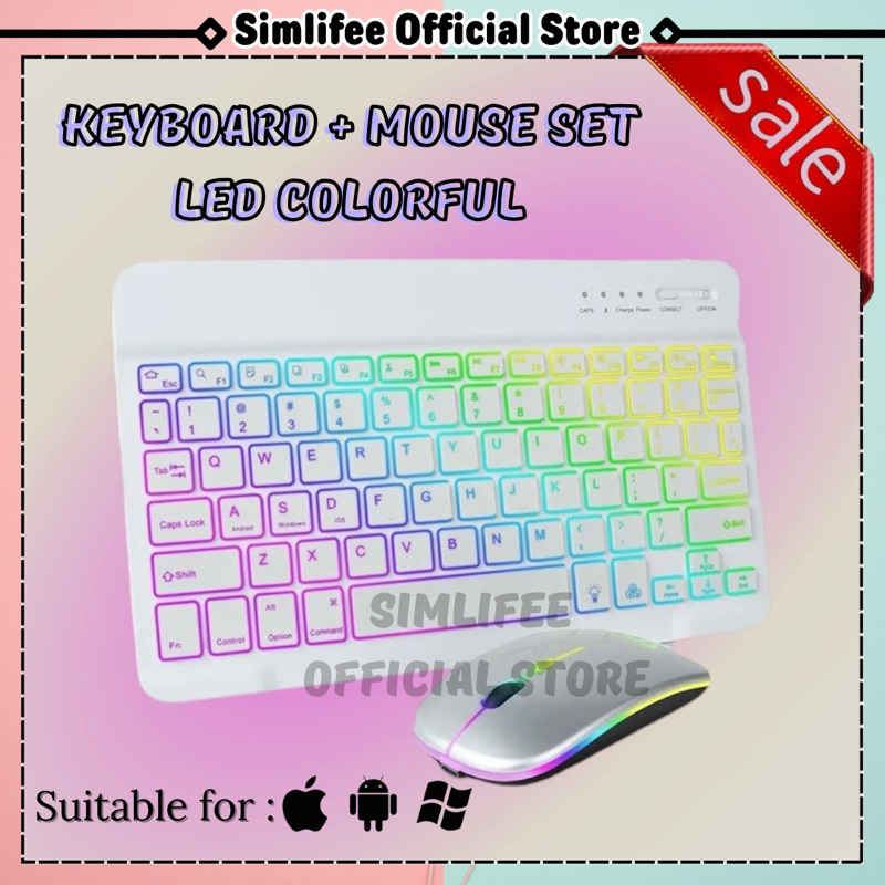 Jual 10 Inch Backlit Backlight Wireless Keyboard And Mouse LED Colorful ...
