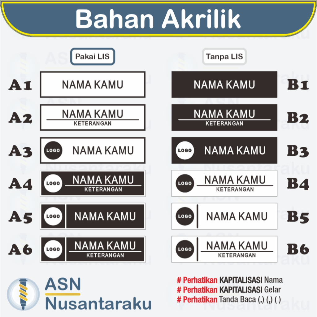Jual ASN Nusantaraku | Nametag Papan Nama Dada Custom Akrilik Semua ...