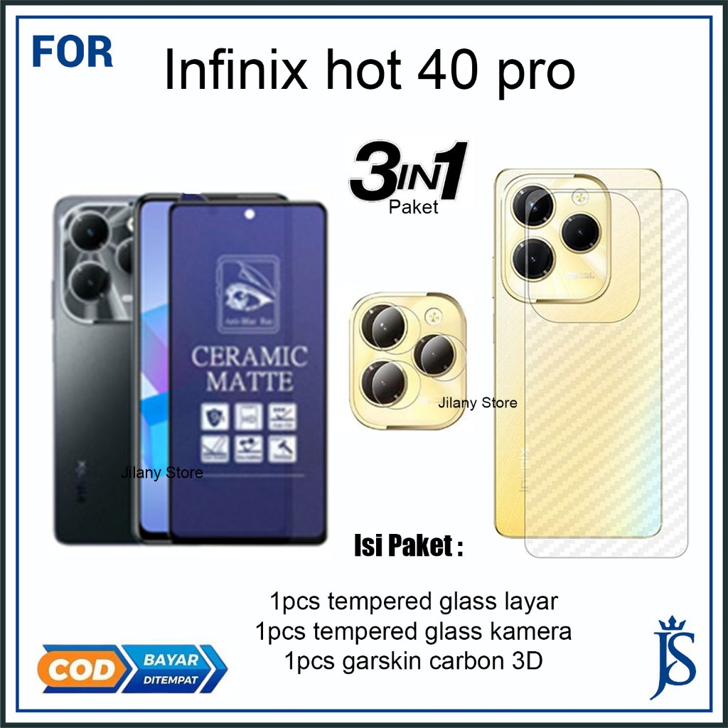 Jual Paket 3in1 tempered glass privacy infinix Hot 40pro 40i 40~pelindung camera~garskin carbon ...