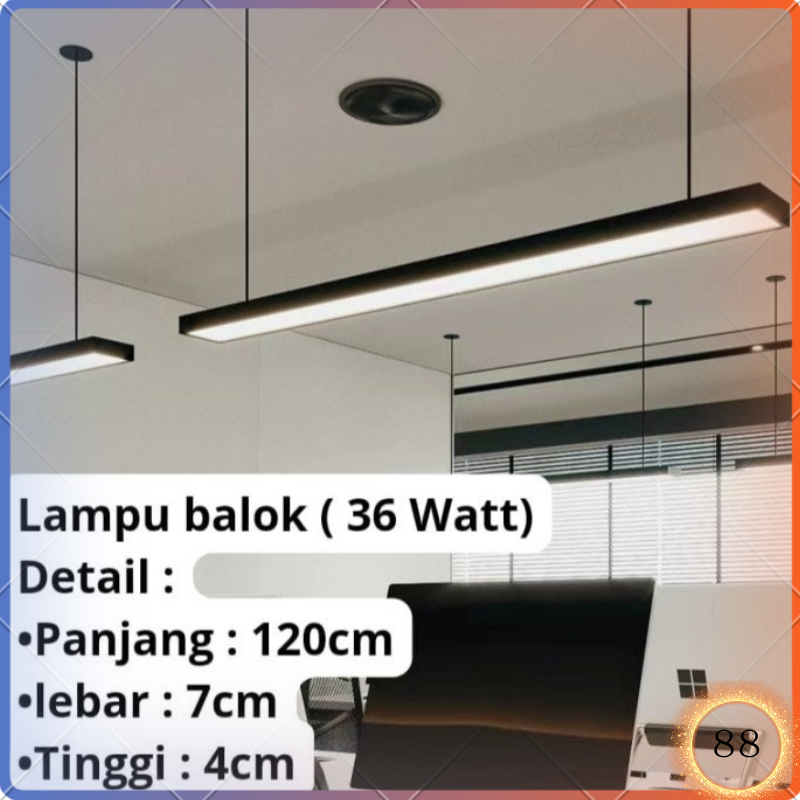 Jual Lampu balok Led office gantung plafon Body hitam - Cahaya terang ...