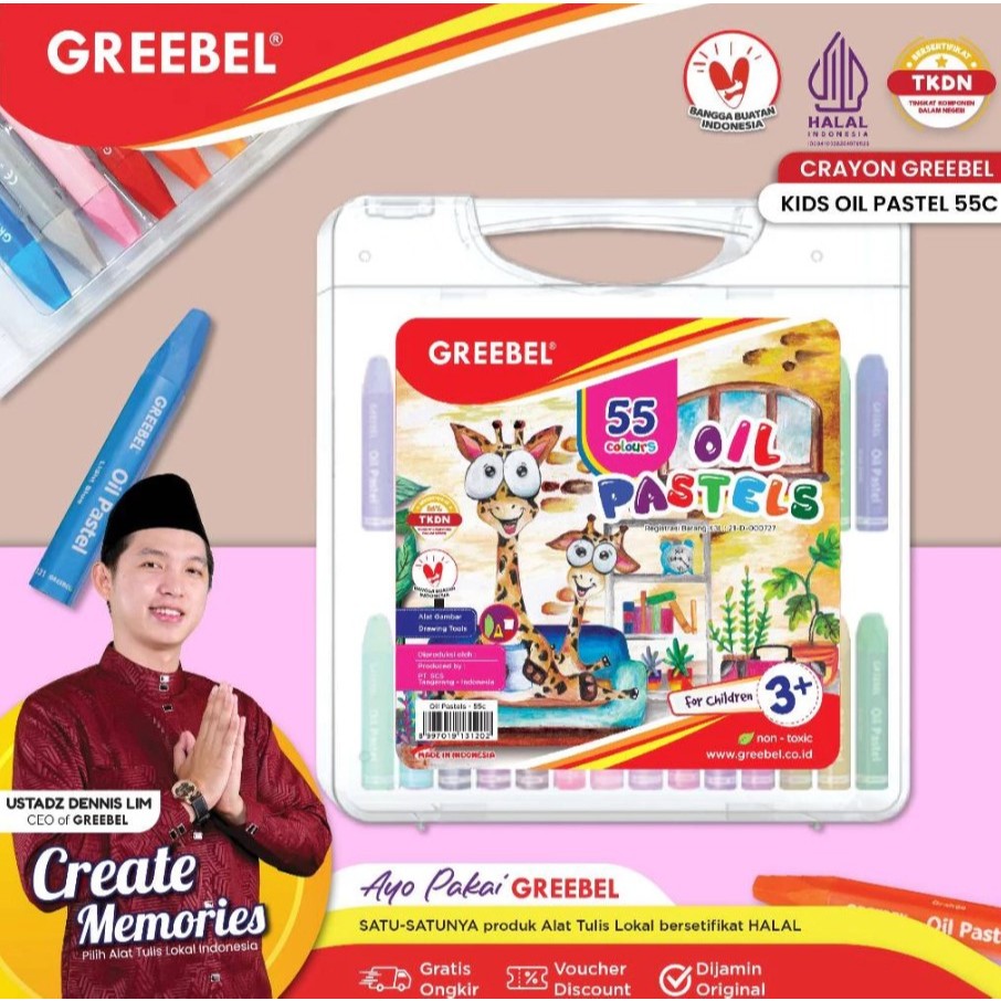 Jual GREEBEL Crayon Krayon 55 Warna / Crayon Kids Oil Pastel 55 ...