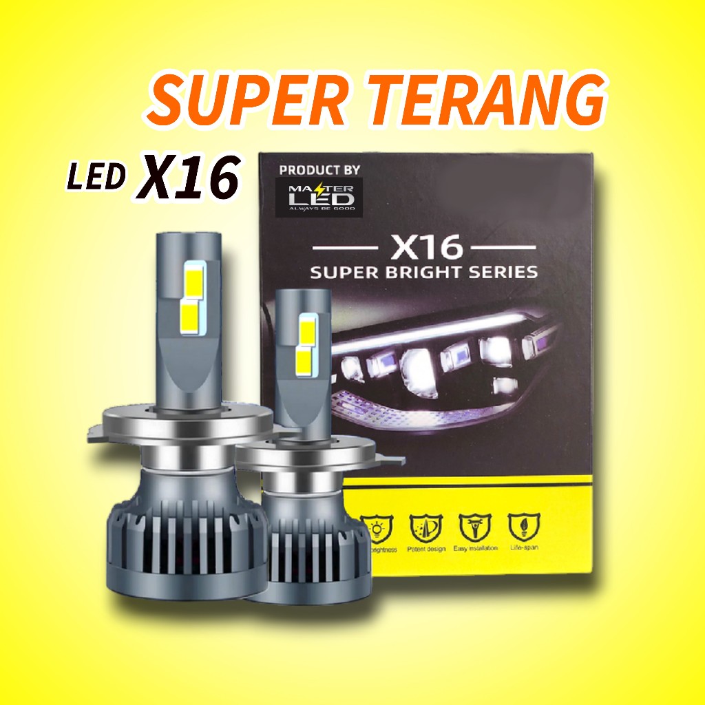 Jual LAMPU LED MOBIL X16 SUPER TERANG H4 H11 H16 H1 H7 H8 H9 65 WATT | Shopee Indonesia
