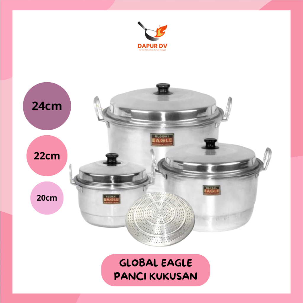 Jual Global Eagle Dandang Panci Kukus Alumunium 20 22 24 cm + Sarangan Tebal - DV | Shopee Indonesia